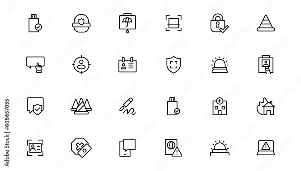 Security Line Icons Set Cyber Lock Unlock Password Guard Shield Home Security System Icons