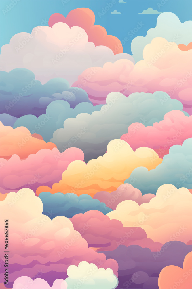 cartoon pastel colour clouds vertical background ai generated art Generative AI Stock ...