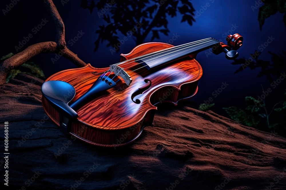 Richly - toned violin crafted from deep crimson wood, its strings ...