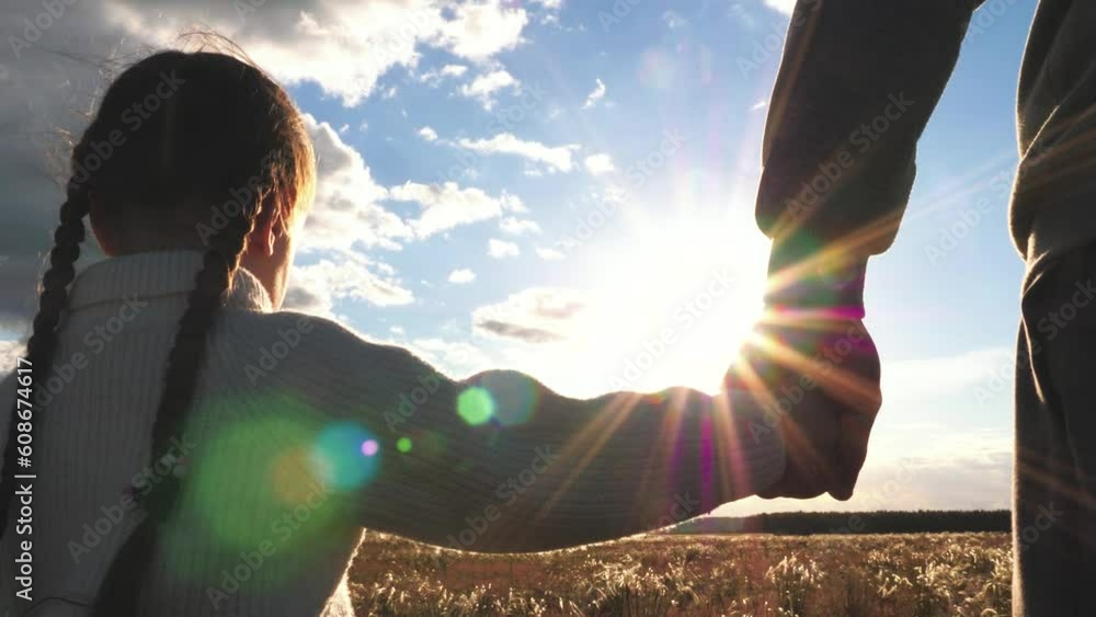 child mother father hand sunset sky, hand mom dad kid girl, happy ...