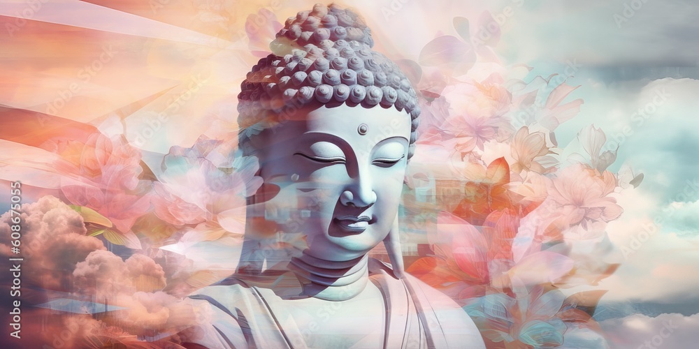 Buddha on pastel colourful background. Meditating Buddha Statue ...