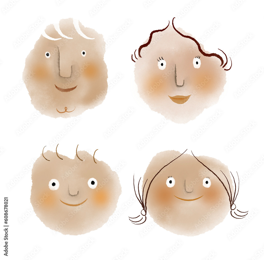Set of watercolor illustration character design happy family isolated ...