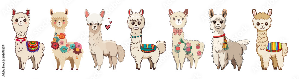 Vetor do Stock: Cute cartoon llama alpaca vector cartoon illustrations ...