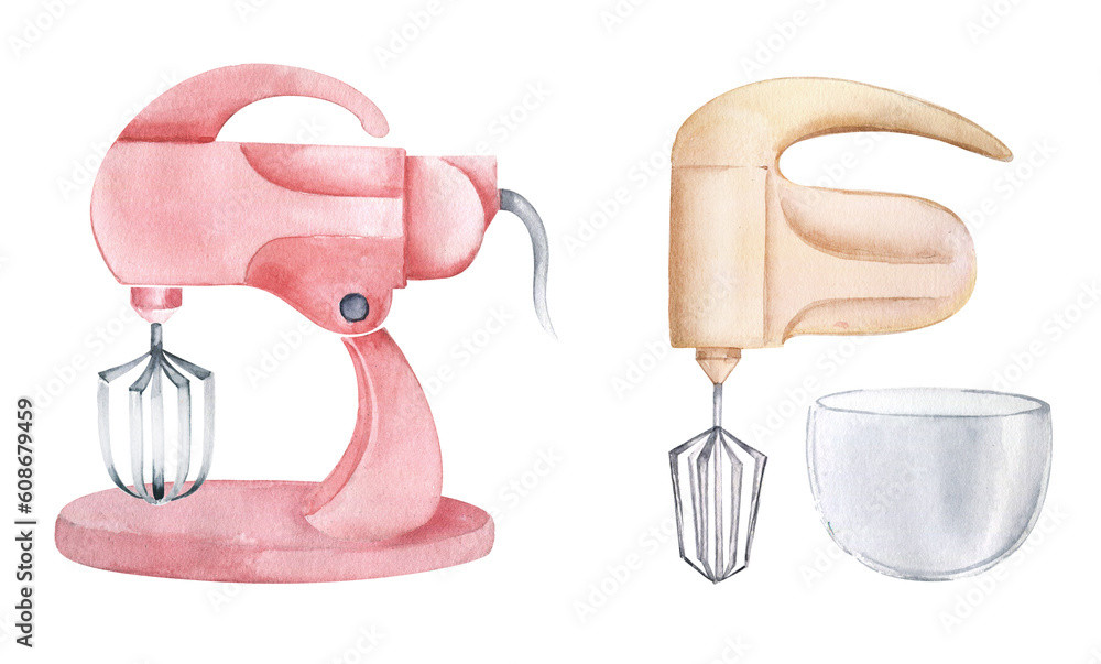 Retro mixer clipart. Watercolor clip art. Vintage style. Stock ...