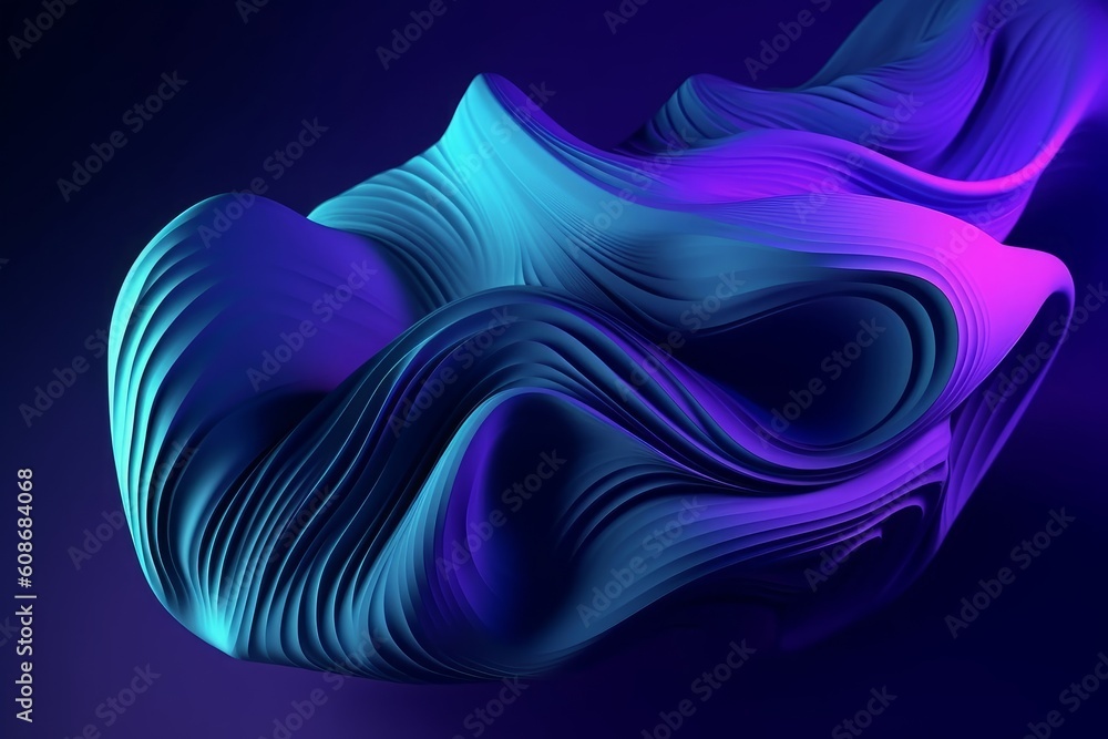 3d render, abstract neon background with fantastic curvy shape, layers ...