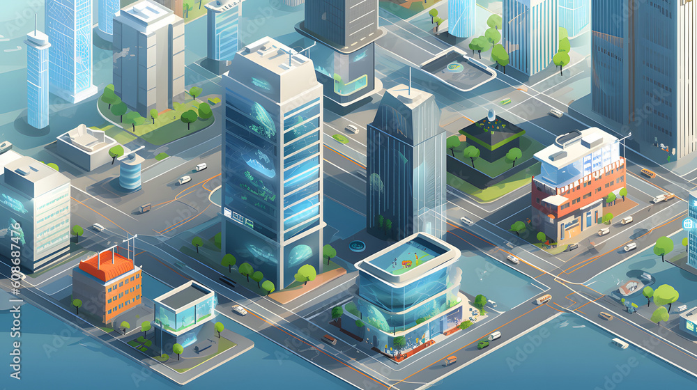 Smart buildings, modern high-rise building with integrated automation ...