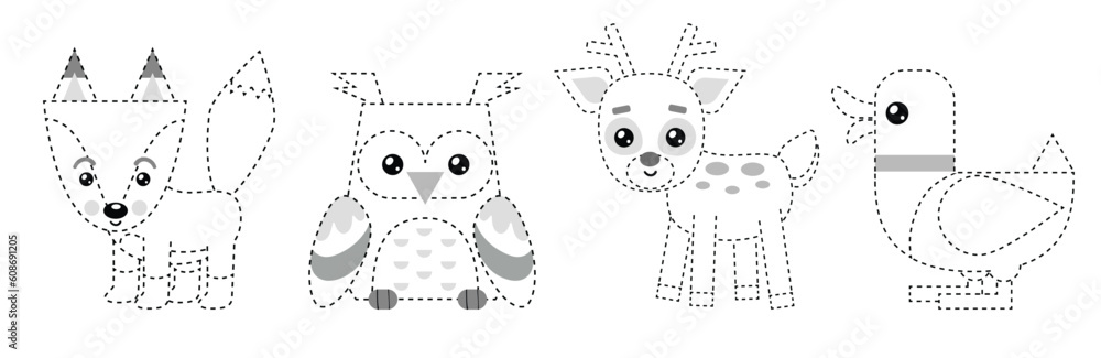 Connect the dots, educational game for children. Set of cute cartoon ...