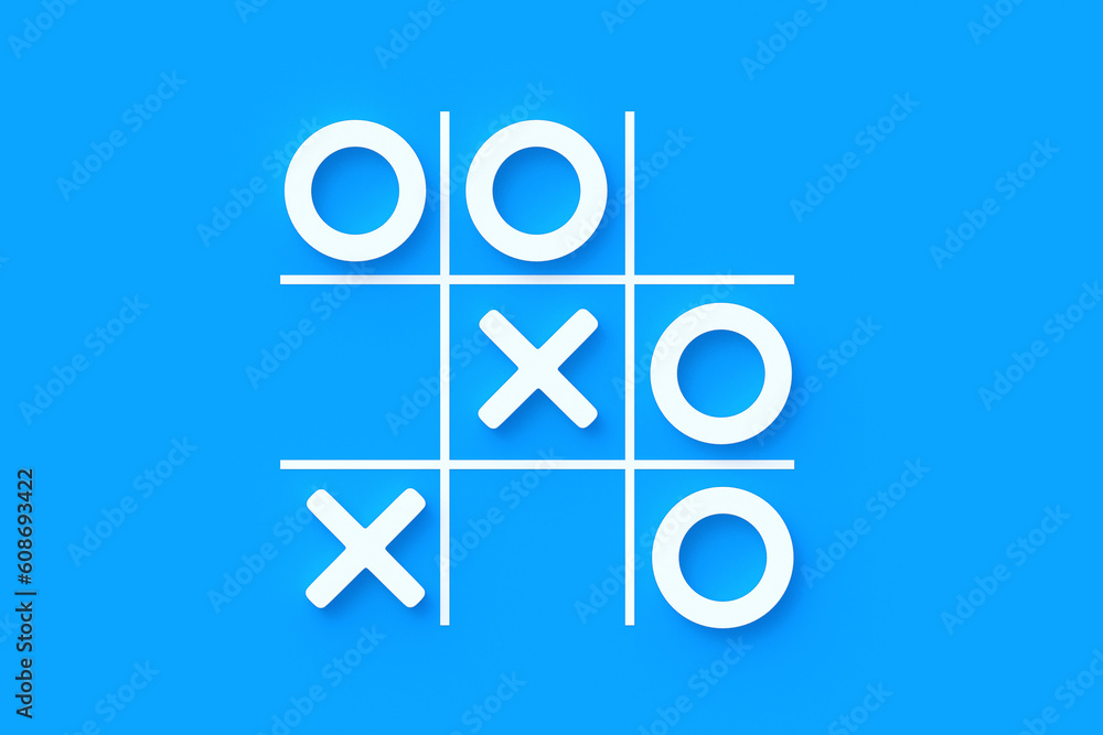 Tic tac toe game on blue background. Funny leisure. Top view. 3d render ...