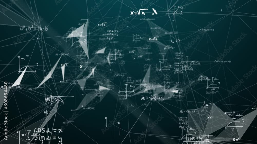Math and physics formulae pass through the screen and fall away. Animation of maths equations ...