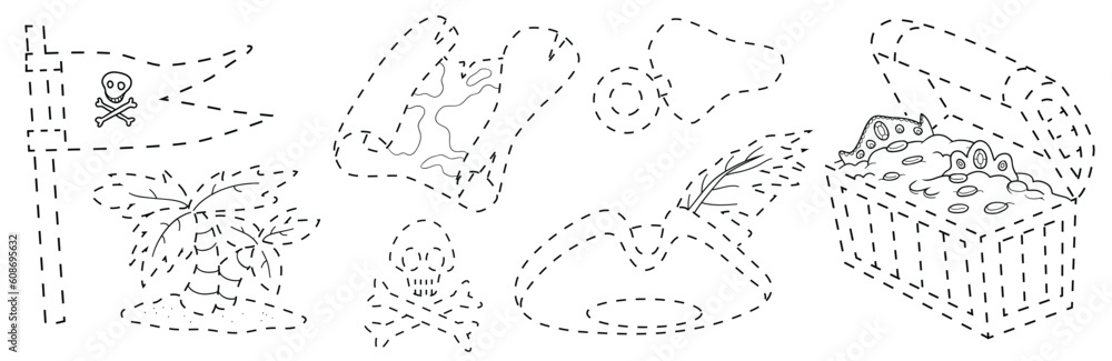 Connect the dots, educational game for children. Set of pirate ...