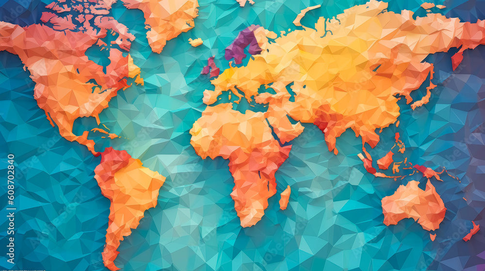 Global political map of the world, in the style of bright color ...