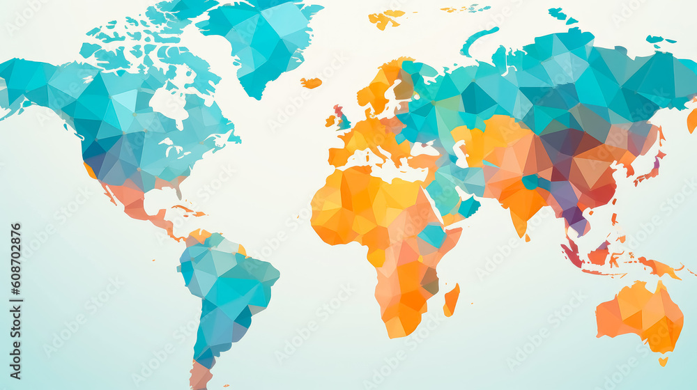 Global political map of the world, in the style of bright color ...