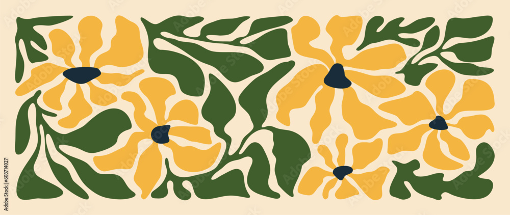 Abstract botanical art background vector. Natural hand drawn pattern ...