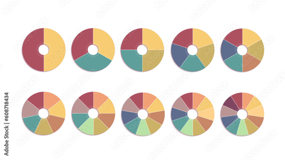 Pie chart set in flat vector design. Infographic circles or wheels made ...