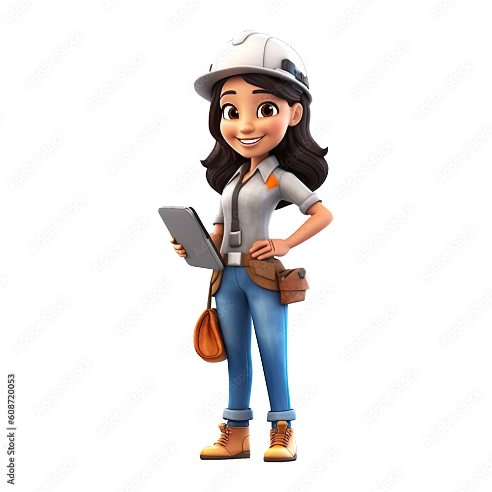 3D cartoon engineer on transparent background. Generative AI Stock ...