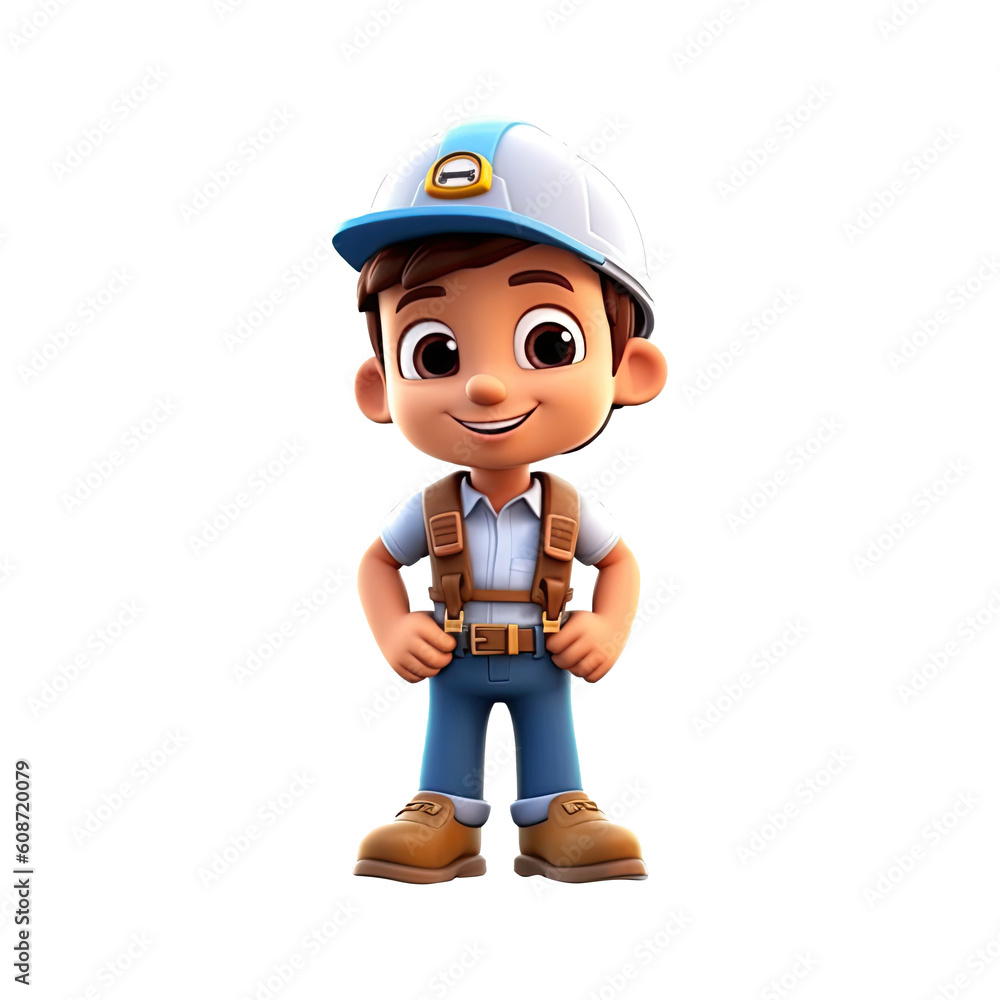 3D cartoon engineer on transparent background. Generative AI Stock ...