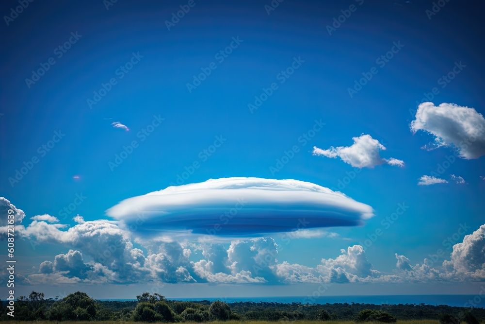 UFO-shaped cloud. Optical illusion resembling a UFO sighting. World UFO ...