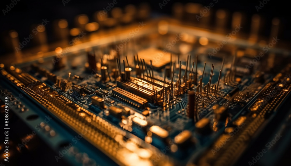 Complexity of computer parts illuminated in futuristic digitally ...