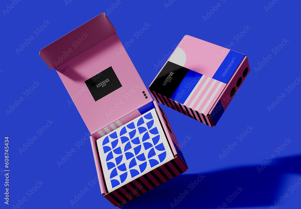Floating Cardboard Boxes Mockup Stock Template | Adobe Stock