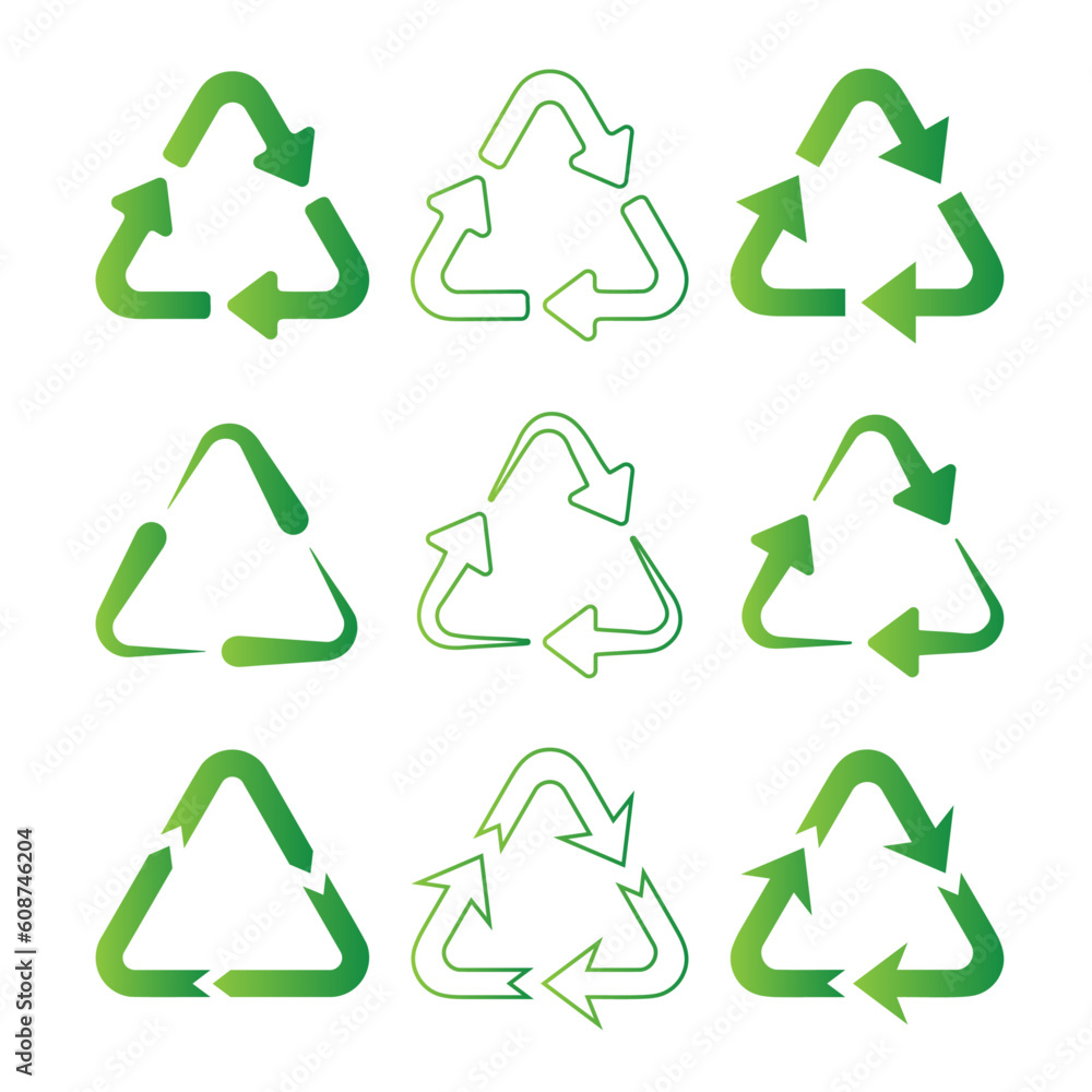 Recycle arrow symbol. Green arrows logo. A creative hand drawn logo of ...