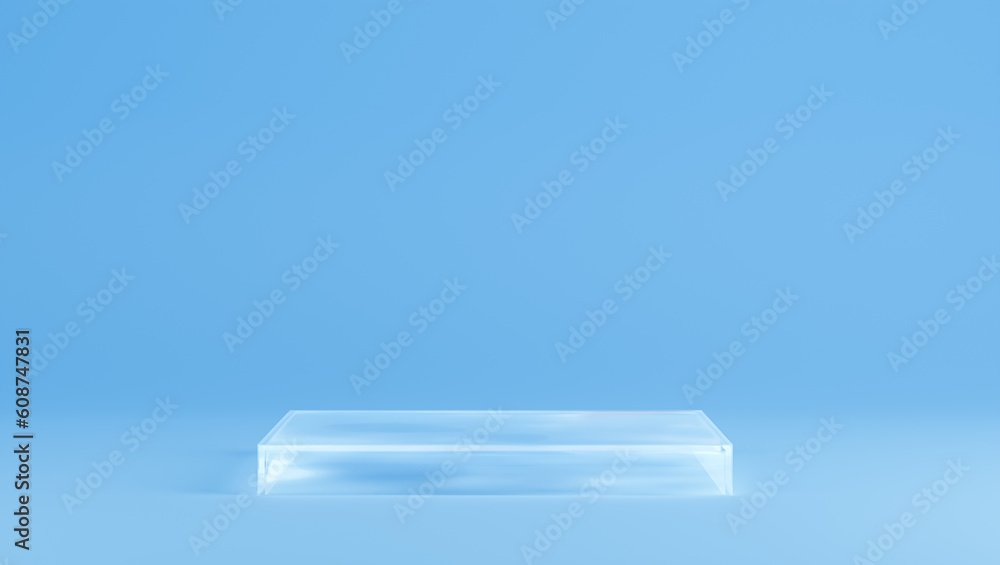 Clear glass podium display, Blue product stage for commercial ...