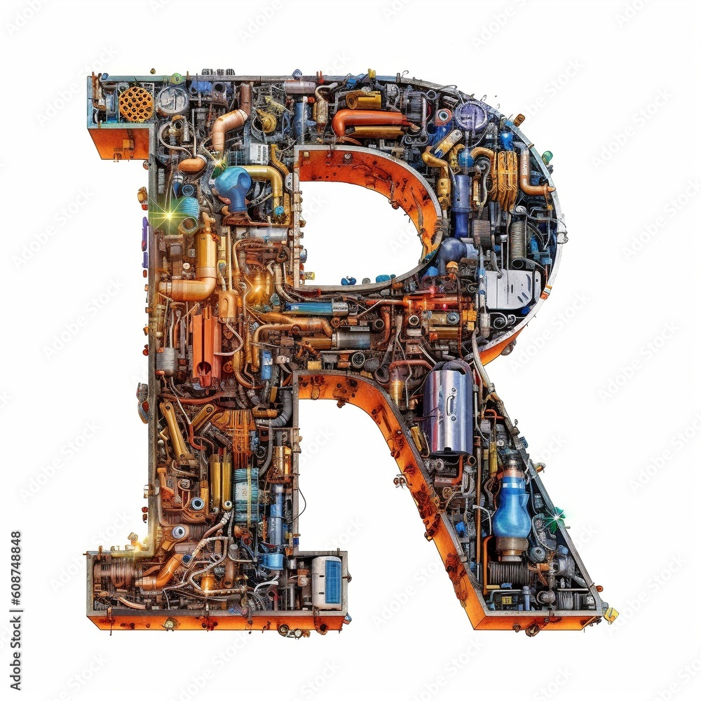 Letter R logo white background circuitry Stock Illustration | Adobe Stock