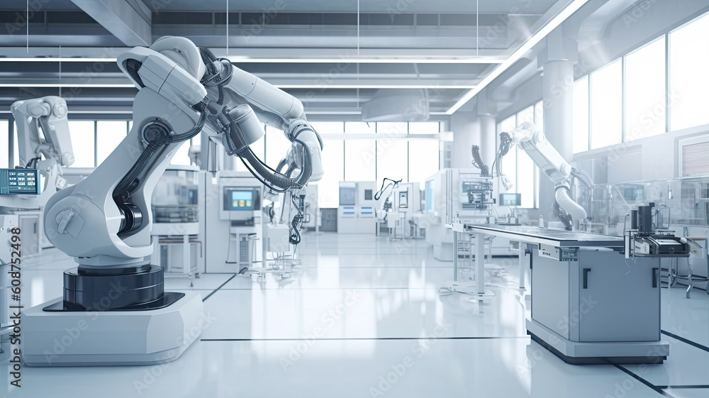 Industrial robotic welding and robot gripping working on smart factory ...