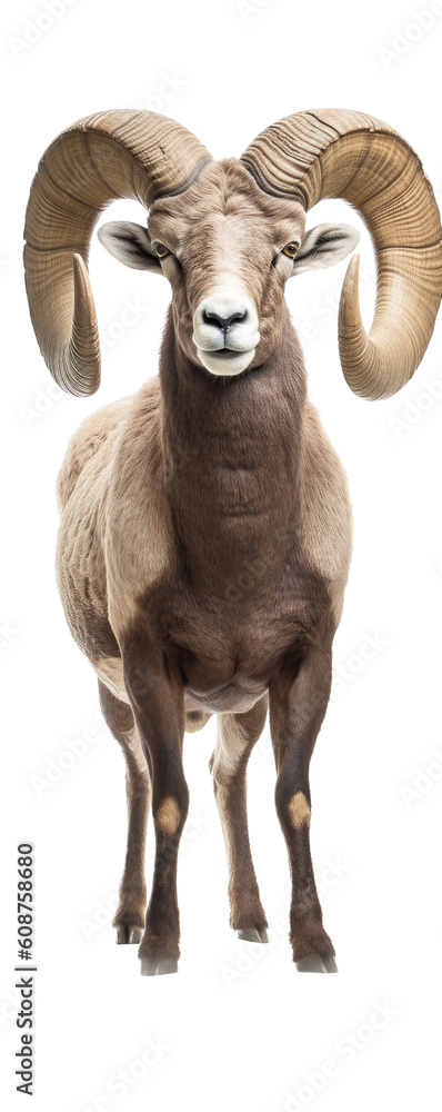 an isolated Rocky Mountain Big Horned Sheep ram, full body in various ...