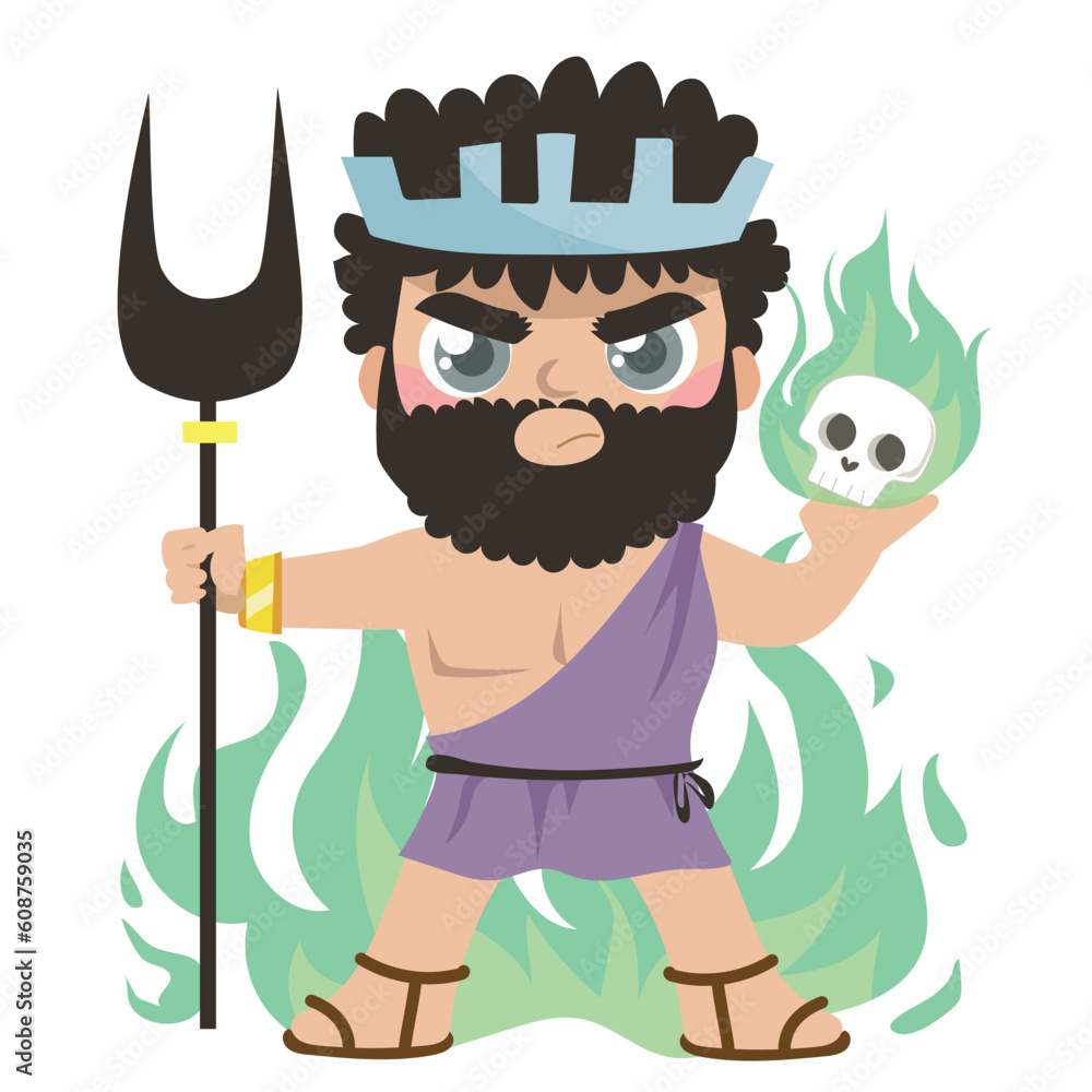 Cute clipart of Hades God of the dead and underworld on a white ...