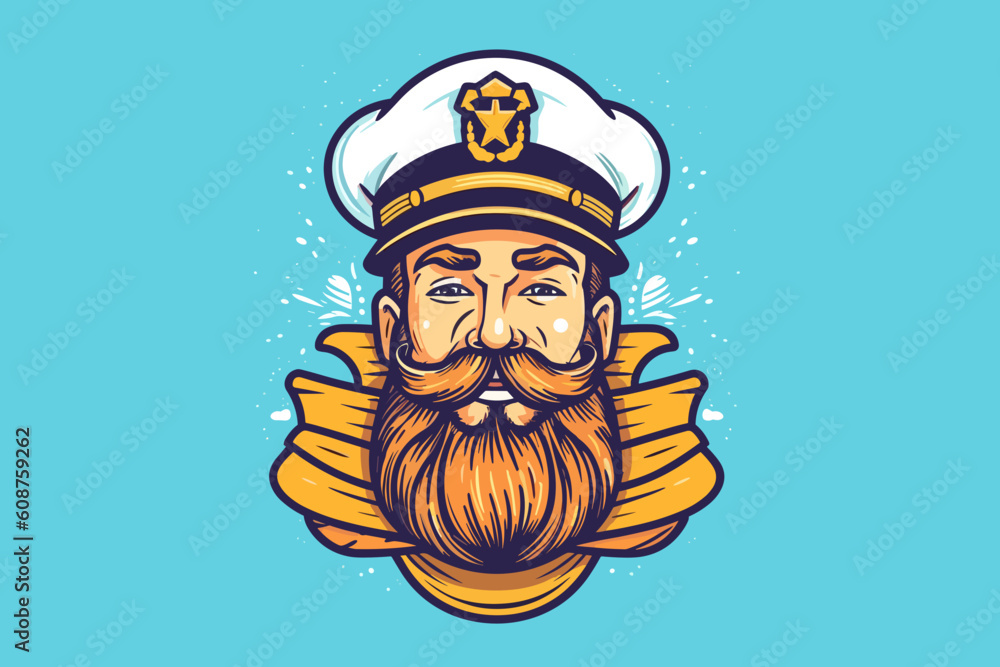 Doodle inspired Captain giving orders, cartoon sticker, sketch, vector ...