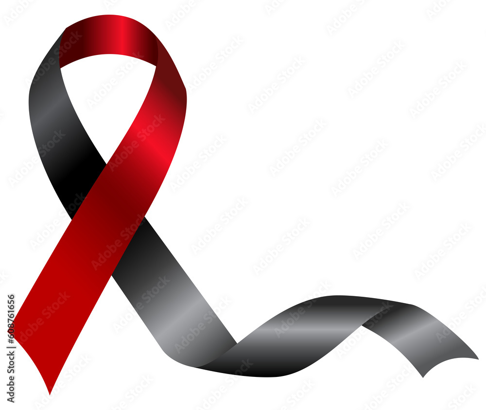 ภาพประกอบสต็อก Red and black awareness ribbon represent important ...