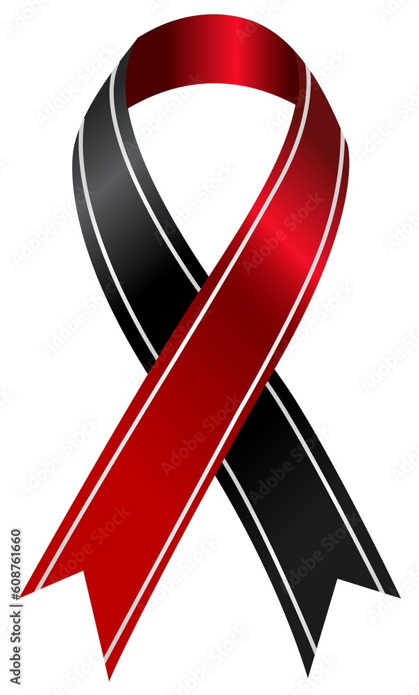 Red and black awareness ribbon represent important movements and causes ...
