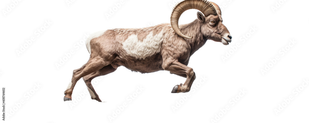 an isolated Rocky Mountain Big Horned Sheep ram, full body in various ...