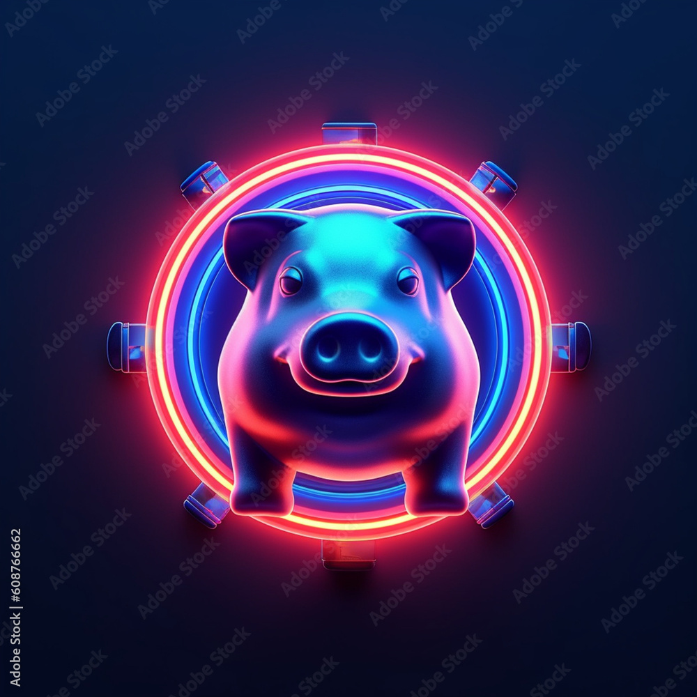 Neon pig logo with piggy bank created with Generative AI technology ...