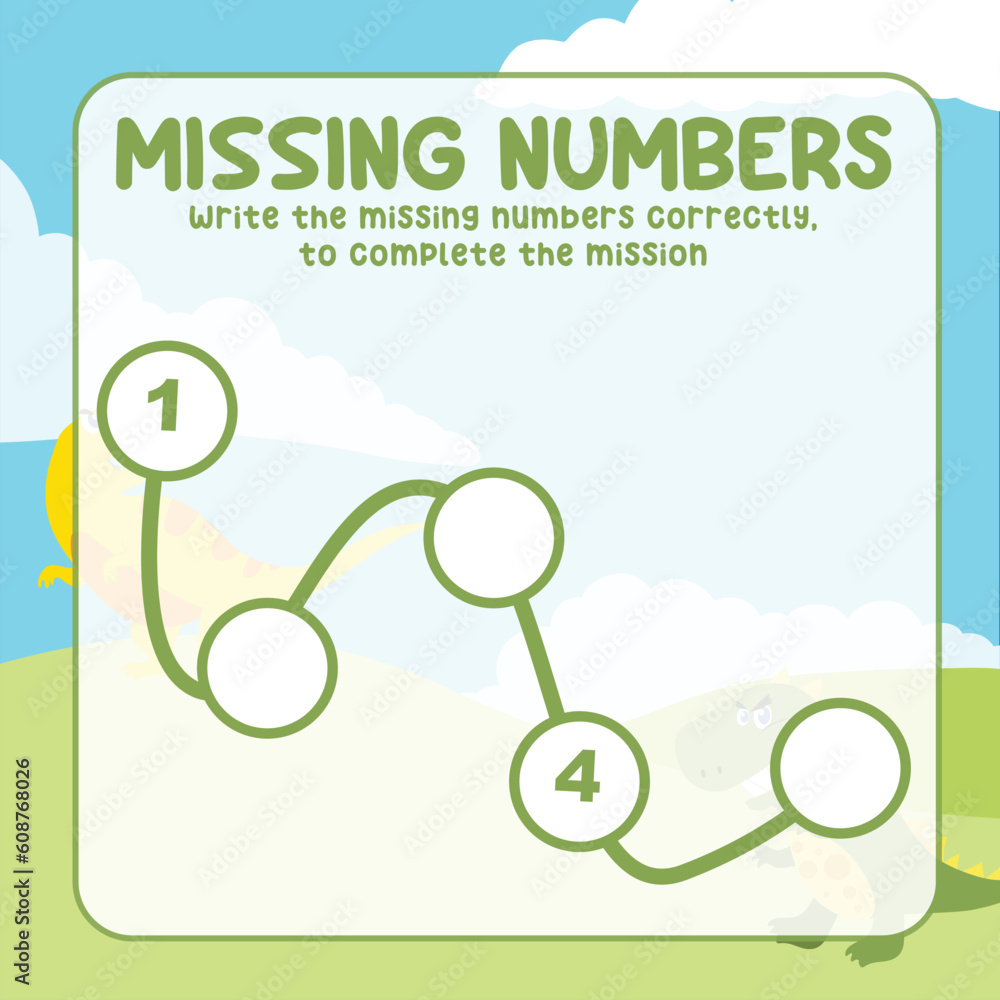 Vetor de Missing number worksheet for preschool children. Write the ...