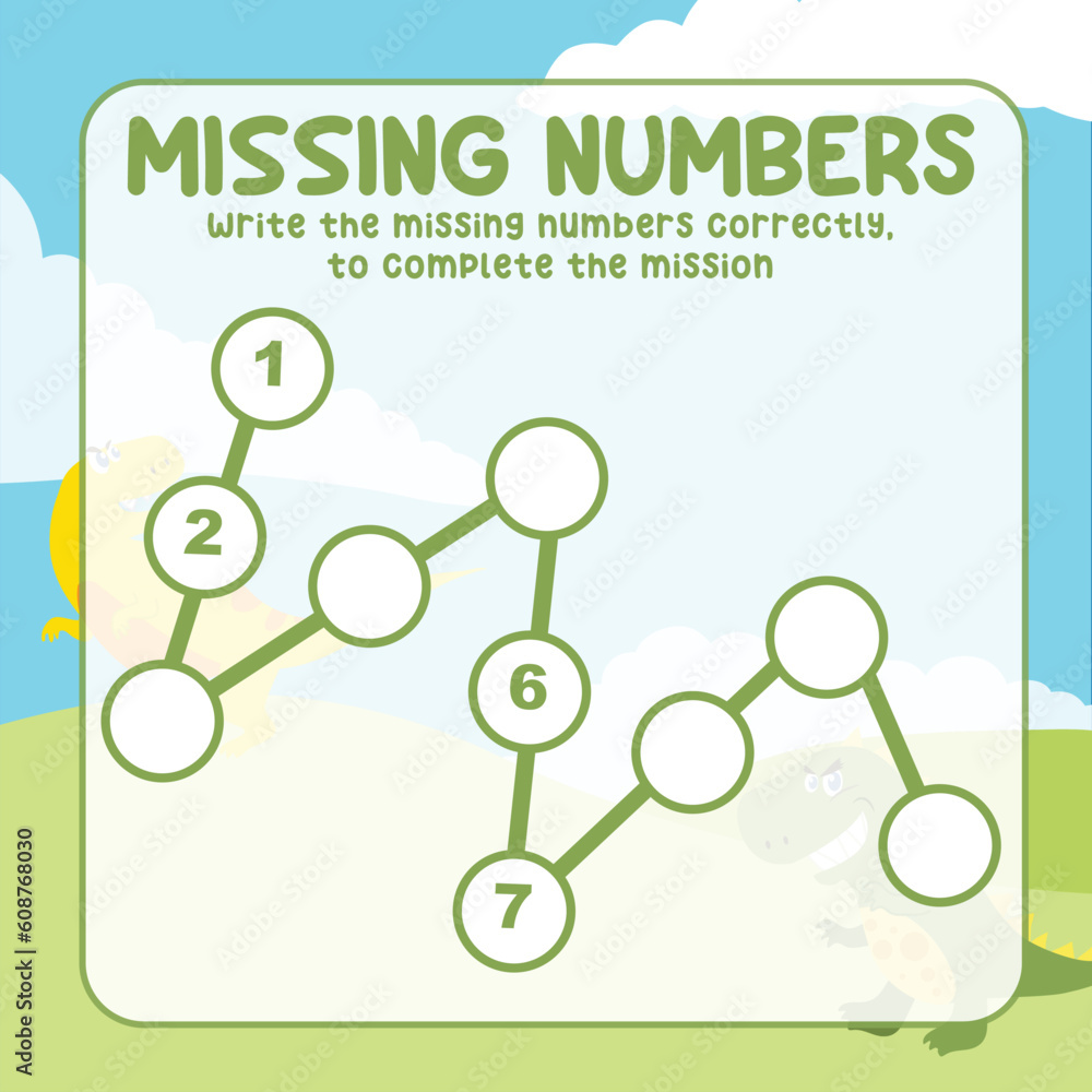 Vetor de Missing number worksheet for preschool children. Write the ...