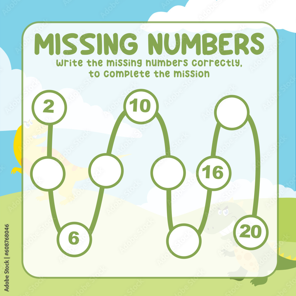 Vetor de Missing number worksheet for preschool children. Write the ...