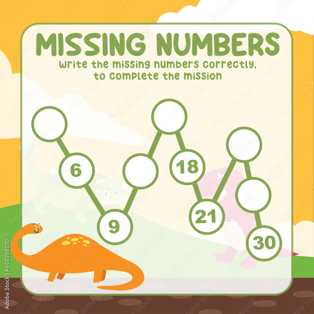 Vetor de Missing number worksheet for preschool children. Write the ...