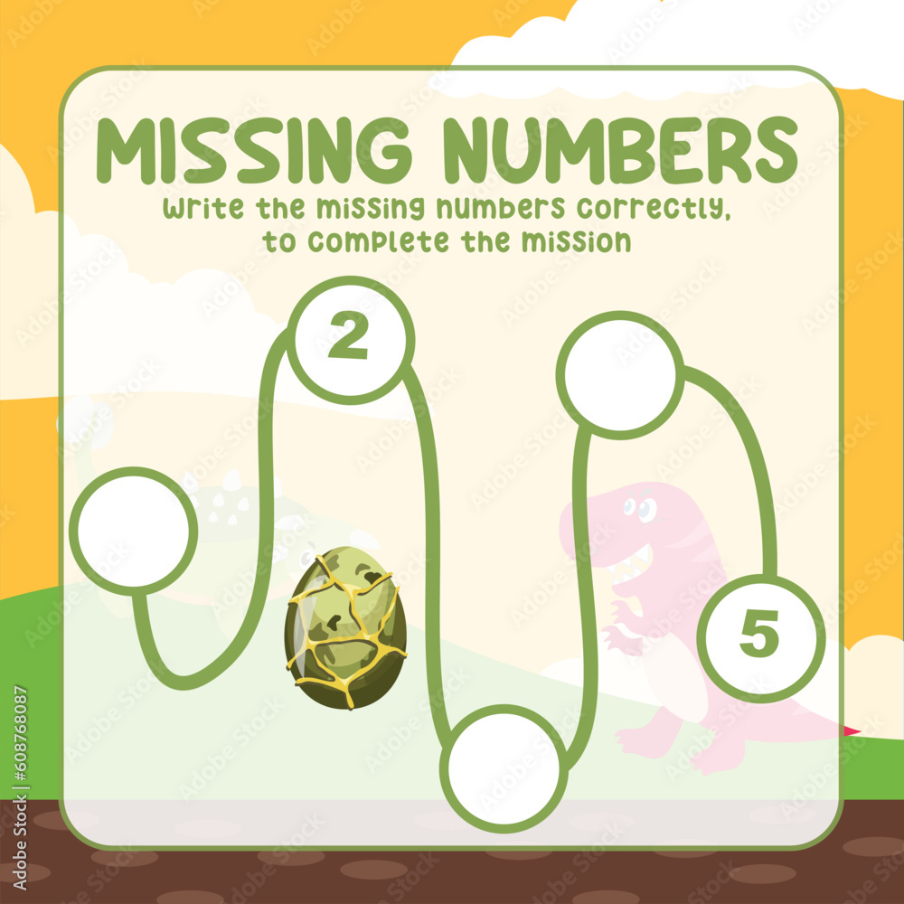 Vetor de Missing number worksheet for preschool children. Write the ...