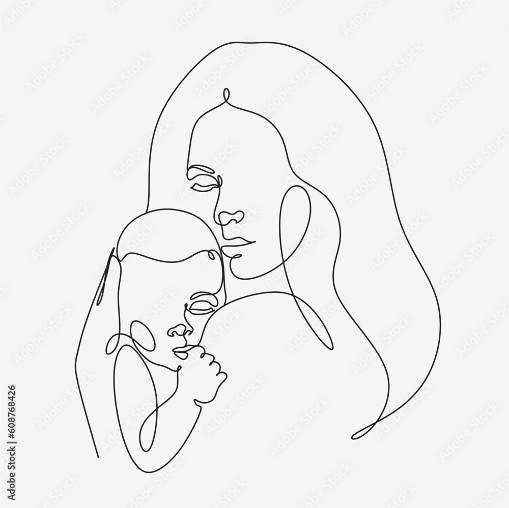 Mothers Day line art. Solid line,continuous one line drawing. Mother ...