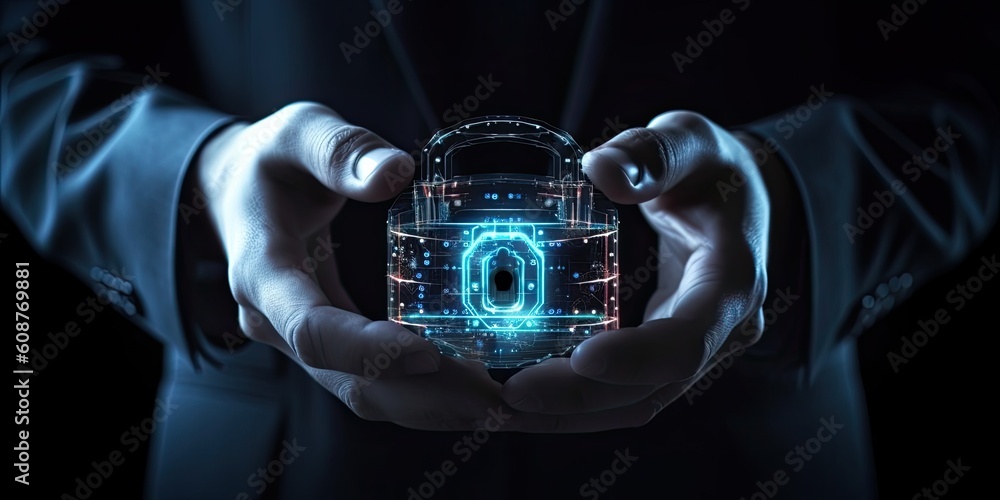 a business person holding a lock, representing financial data ...