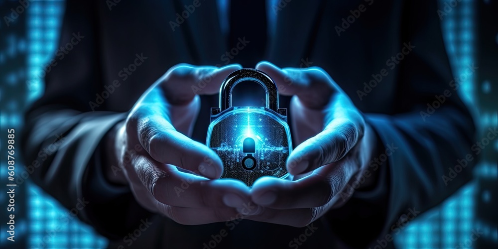 a business person holding a lock, representing financial data ...