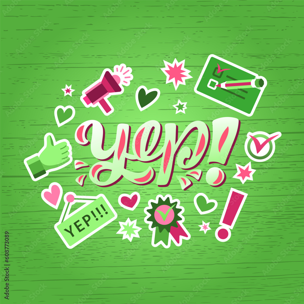 Yep color lettering on textured background. Hand drawn vector ...