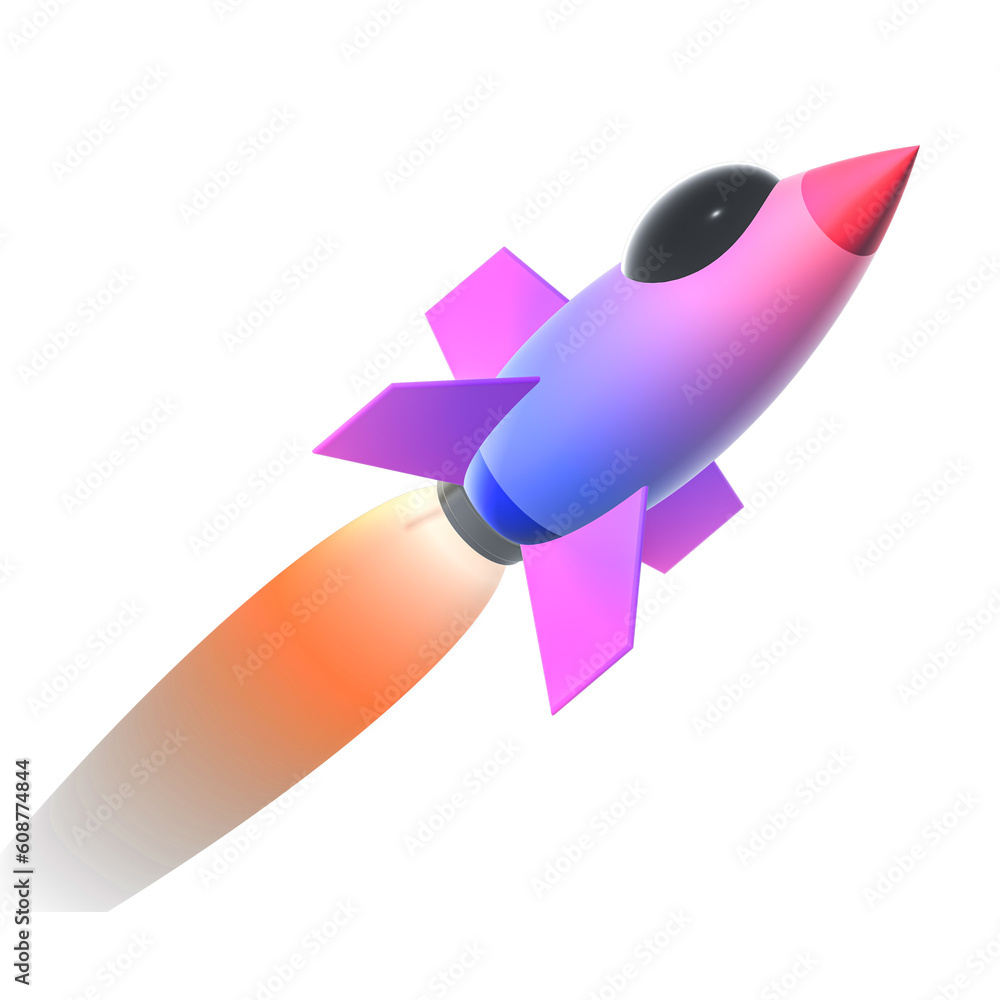 Cartoon rocket spaceship launching isolated on white background, 3d ...