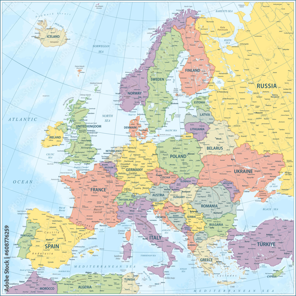Europe map - highly detailed vector illustration Stock Vector | Adobe Stock