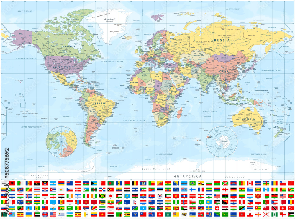 World map and Flags - highly detailed vector illustration Stock Vector ...