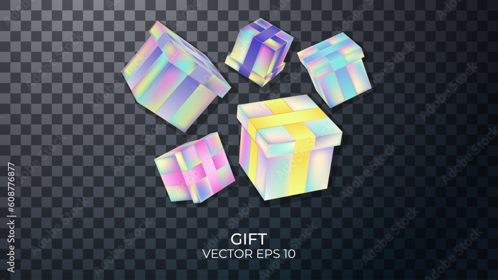 Set of multi-colored gift boxes in different angles and perspectives ...