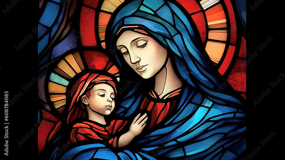 Mother mary stained glass designs Stock Illustration | Adobe Stock