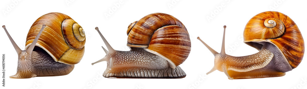 Snail, many angles and view portrait side back head shot isolated on ...