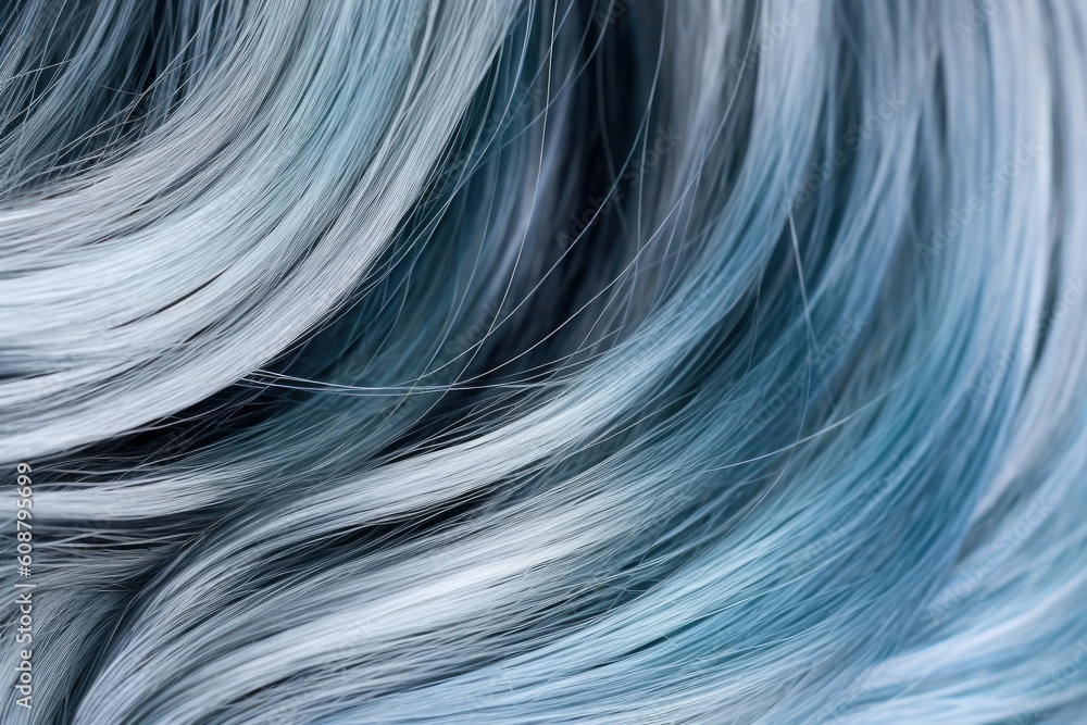 Pastel blue color Hair texture closeup. Wavy light blue and gray hair ...